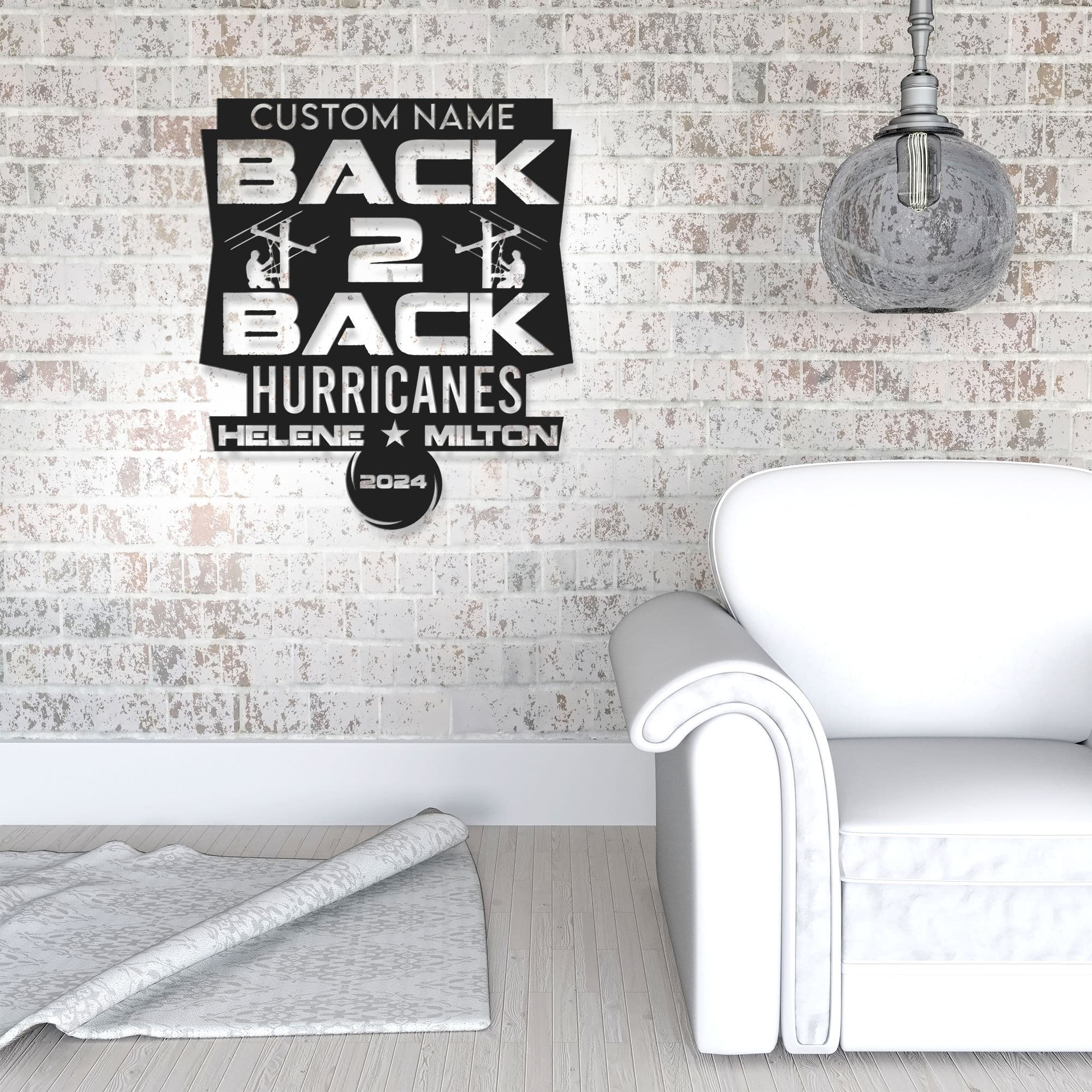 Back 2 Back Hurricanes Milton Helene Lineman Metal Sign With Led - Fun ...