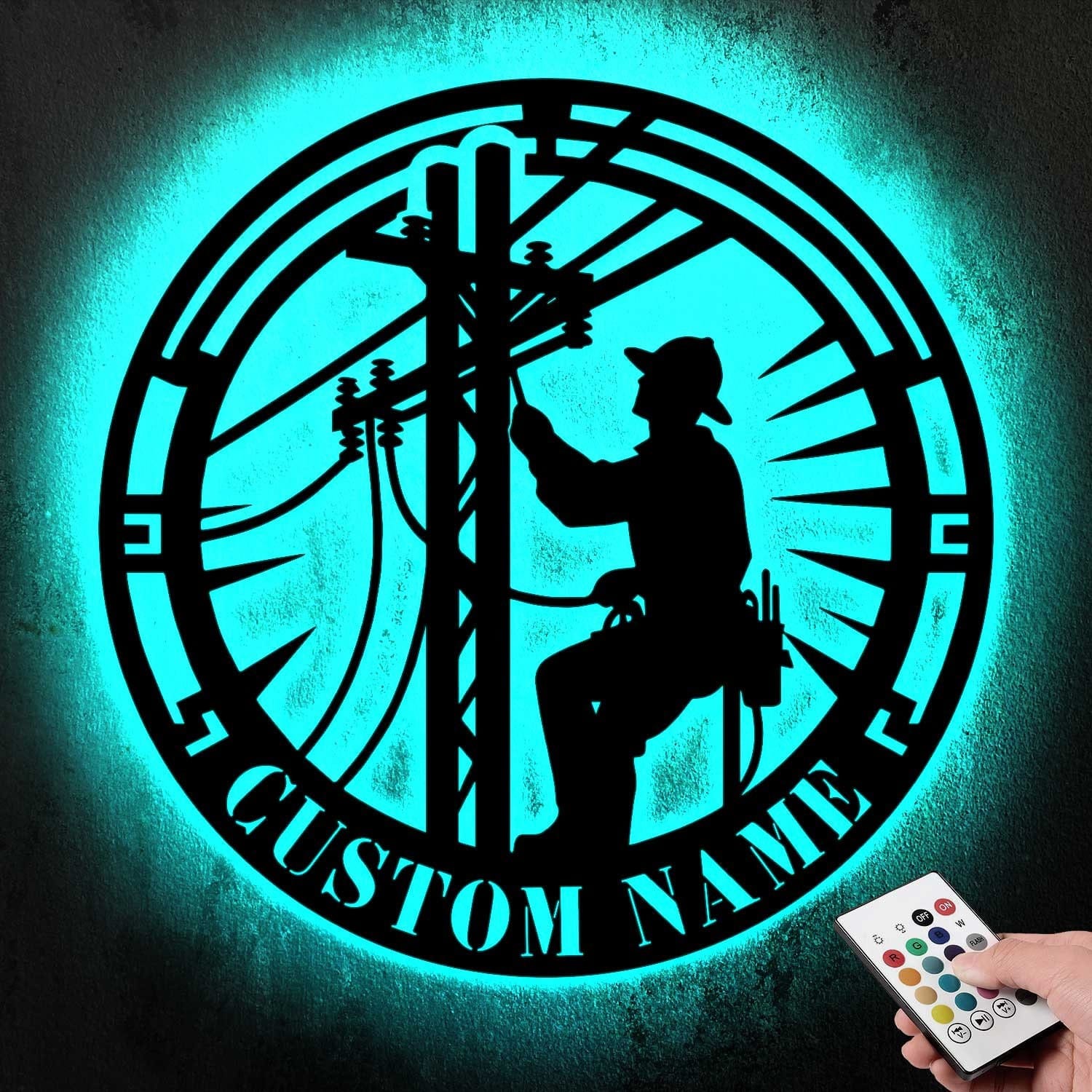 Custom Lineman Metal Sign With LED Lights - Fun Gifts Zone
