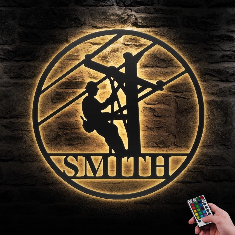 Custom Lineman Metal Wall Art LED Light - Fun Gifts Zone