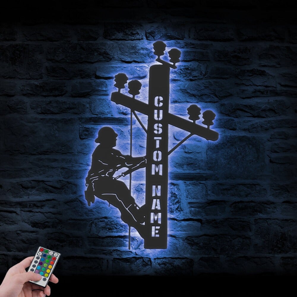Customized Lineman Metal Personalized LED Wall Lamp - Fun Gifts Zone