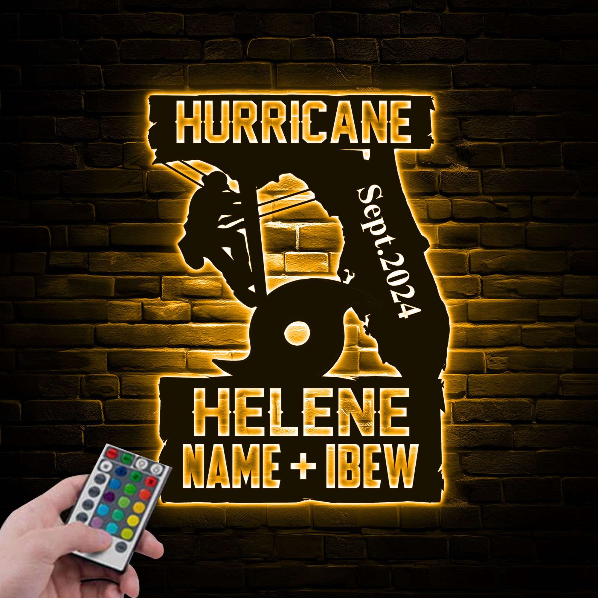 Hurricane Helene Lineman Metal Sign With Led - Fun Gifts Zone