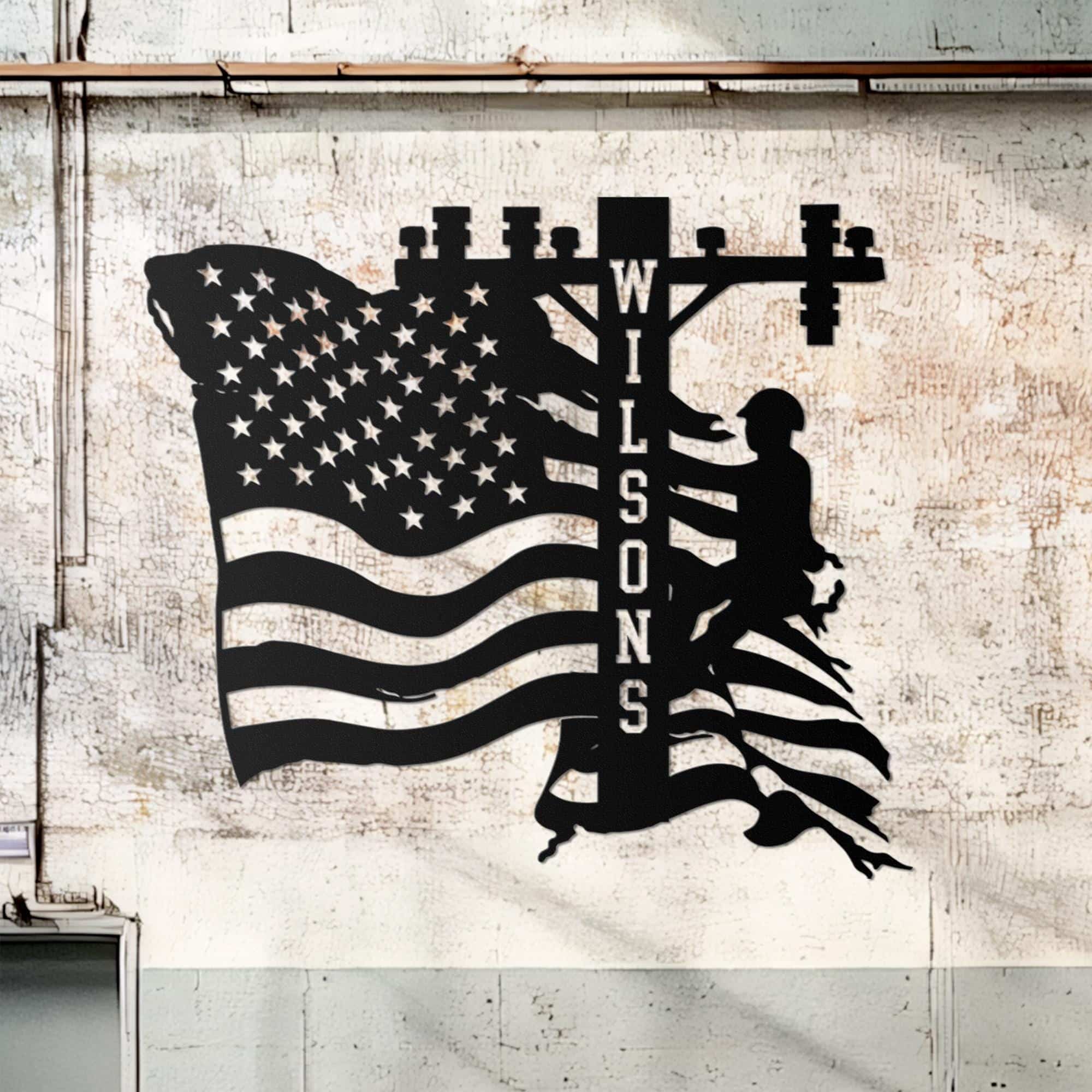 Personalized US Lineman Metal Wall Art With LED Light - Fun Gifts Zone