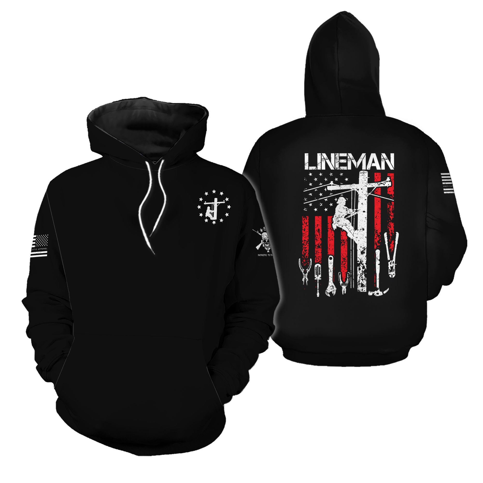Lineman Patriotic American Flag Hoodie - Fun Gifts Zone